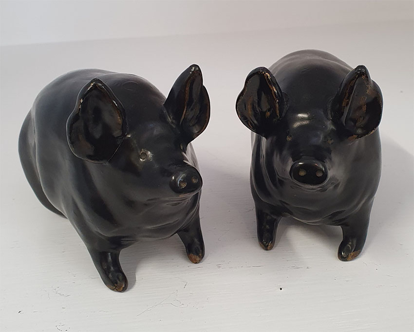 Very Rare Pair of Scottish Wemyss Black Pigs